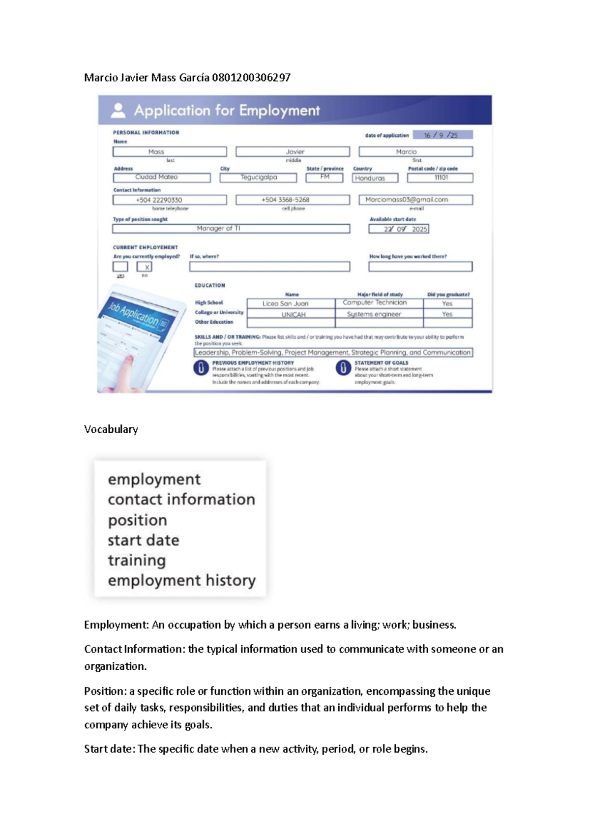 Job Application Vocabulary: Key Terms Explained - Studocu