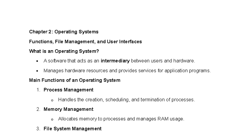 Chapter 2: Functions of Operating Systems & File Management - Studocu