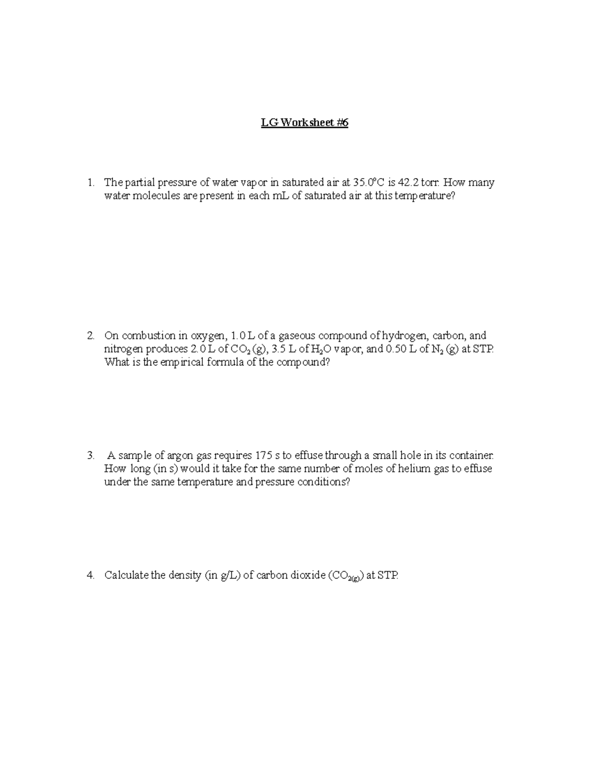Gen Chem 1 LG Worksheet - LG Worksheet # The partial pressure of water ...