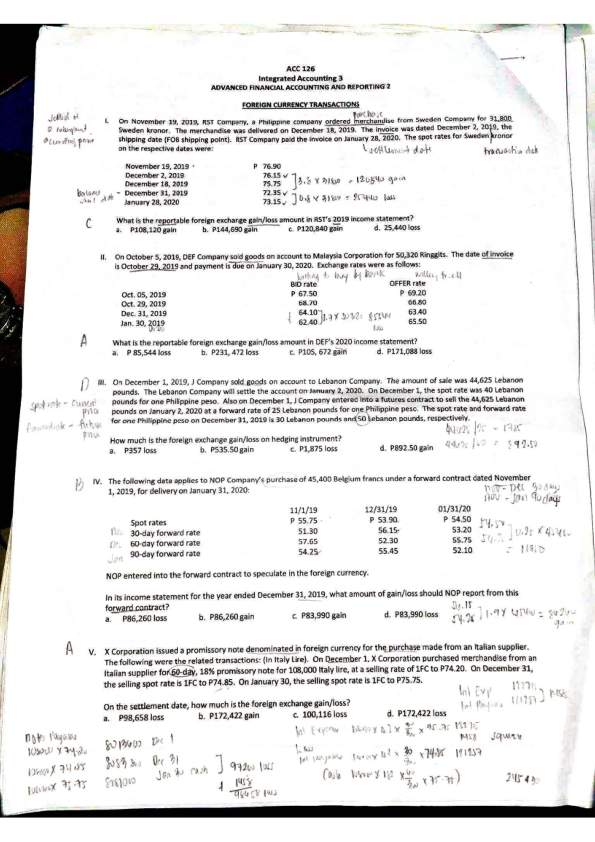 ACC 126 Final Exam: Advanced Financial Accounting on Foreign Currency ...