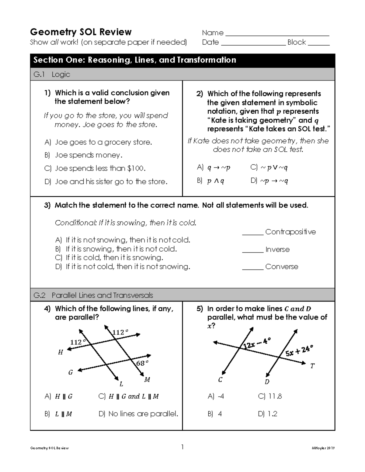 Geometry SOL Review Packet 1 - Virginia State Standards - Studocu