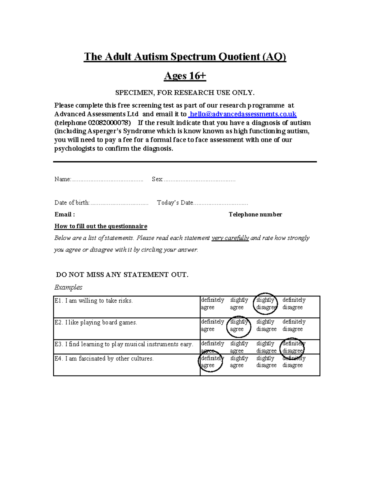 Autism-Screening-Test-Adult - The Adult Autism Spectrum Quotient (AQ ...