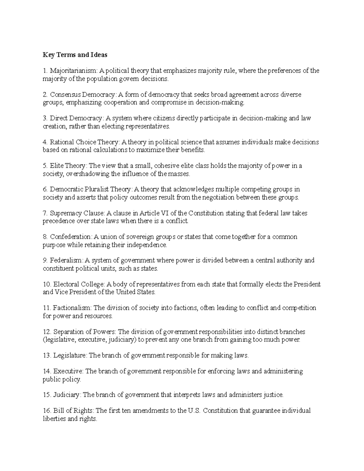 U.S. Government Structure & Principles: Key Terms and Concepts Study ...