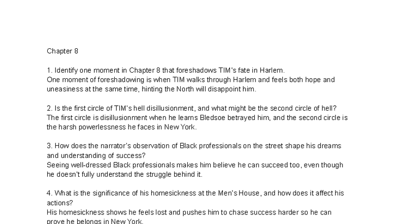 Gia Truong Invisible Man - Ch 8-10 Comprehension Analysis - Studocu