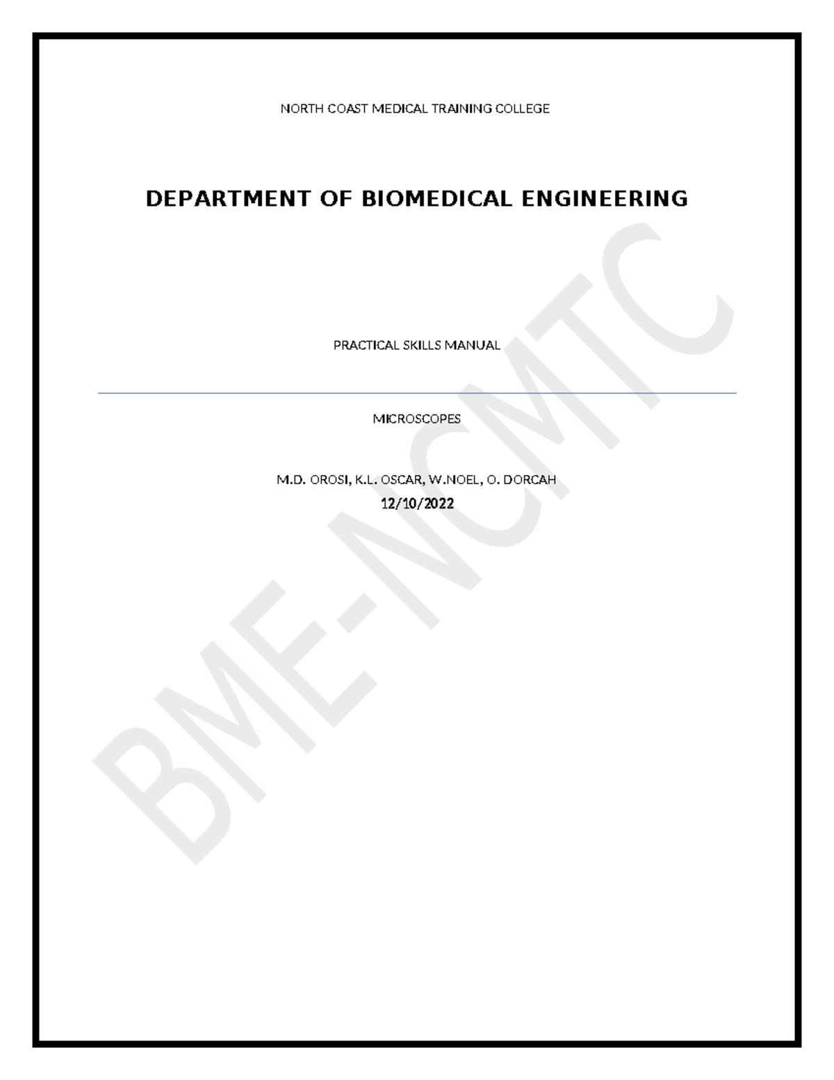 Microscope Practical Skills Manual - Biomedical Engineering (BME 101 ...