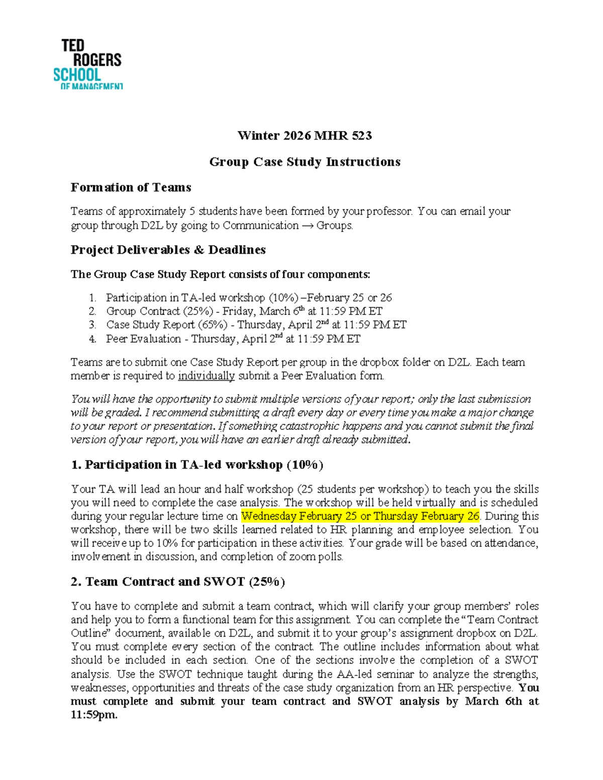 W26 MHR 523 Group Case Study Instructions & Deliverables - Studocu