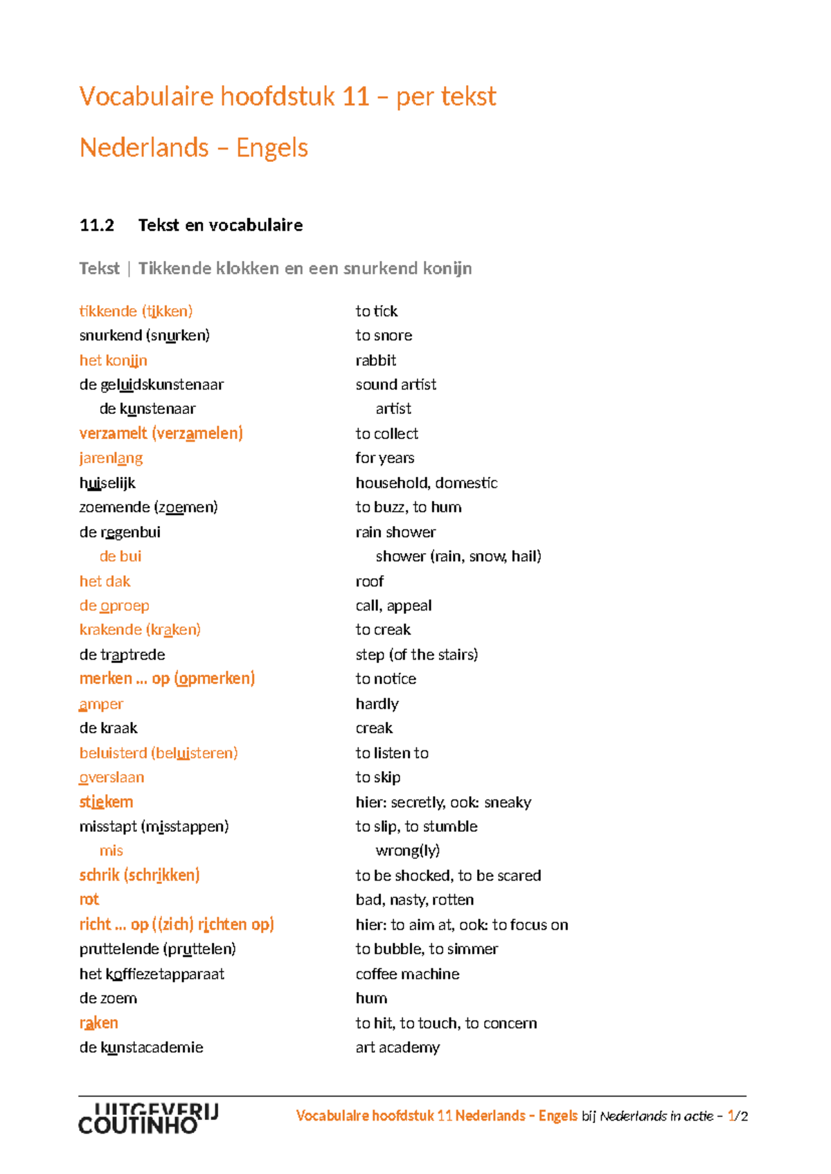 Vocabulaire Hoofdstuk 11: Nederlands - Engels (Nederlands in Actie ...