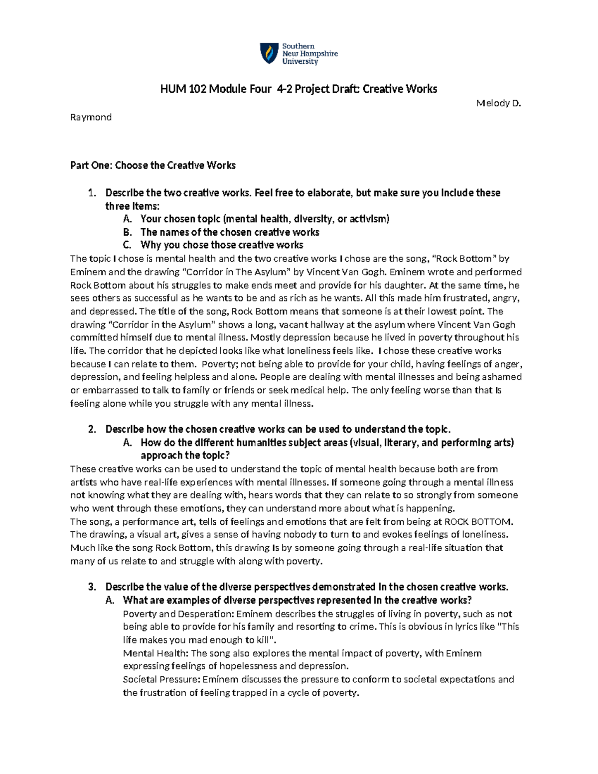 MDR-HUM 102 Module Four Project Draft on Mental Health Perspectives ...