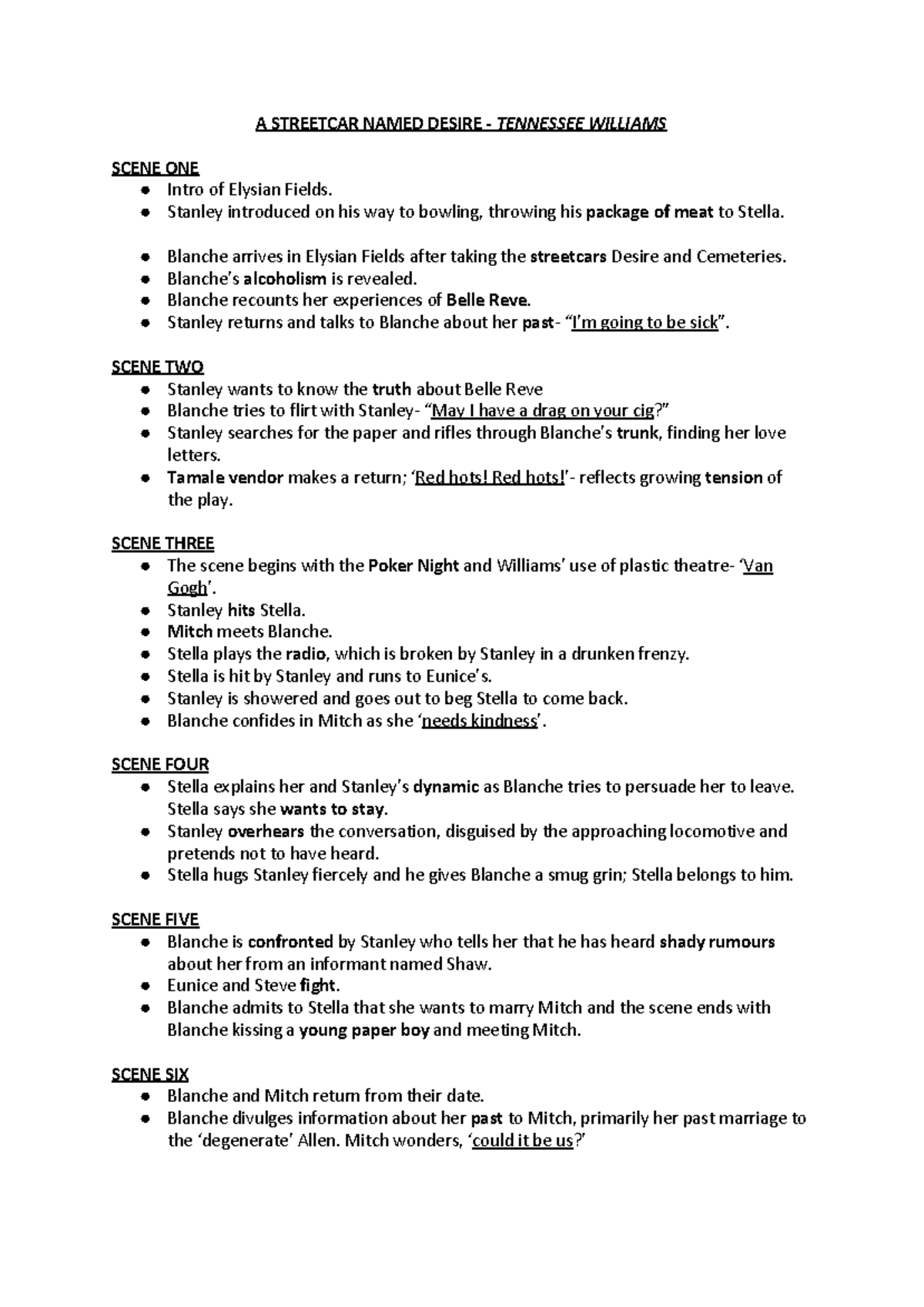 A STREETCAR NAMED DESIRE (ENG 101) Scene-by-Scene Analysis - Studocu