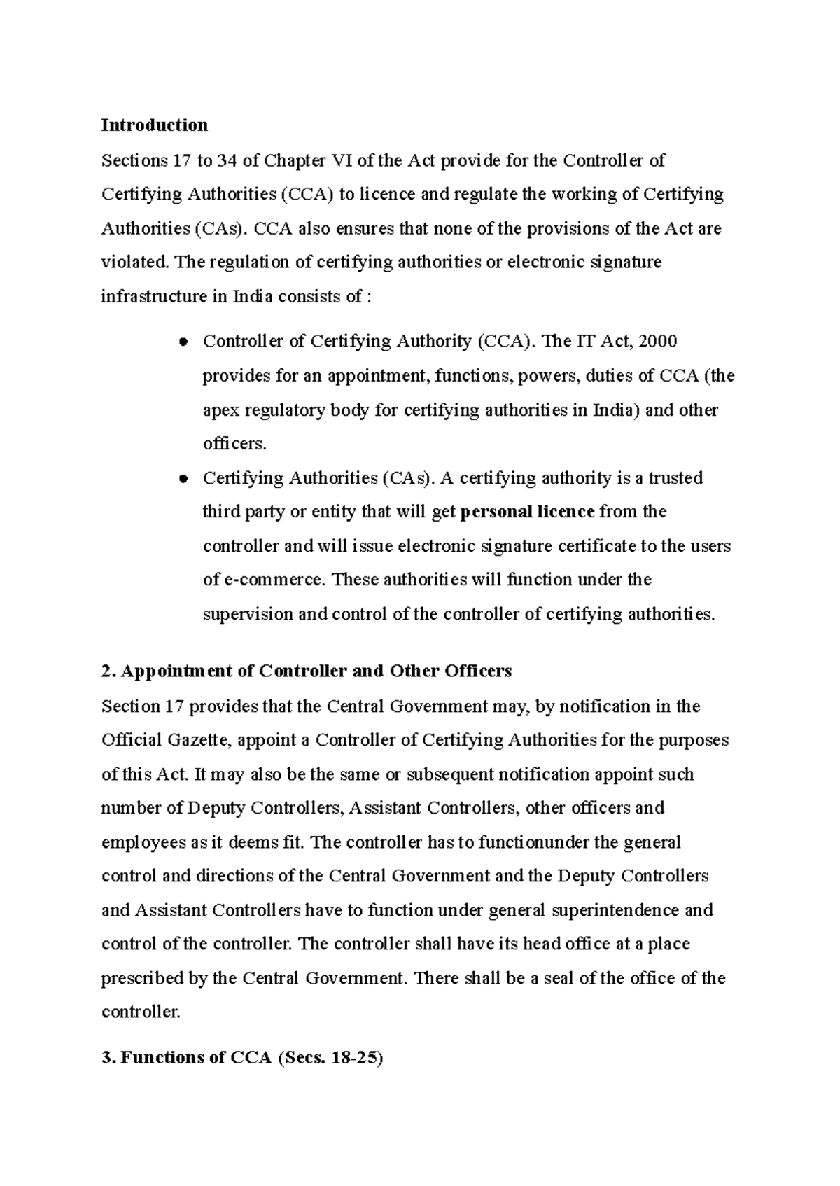 Regulation of Certifying Authorities in India: Roles of CCA & CAs - Studocu