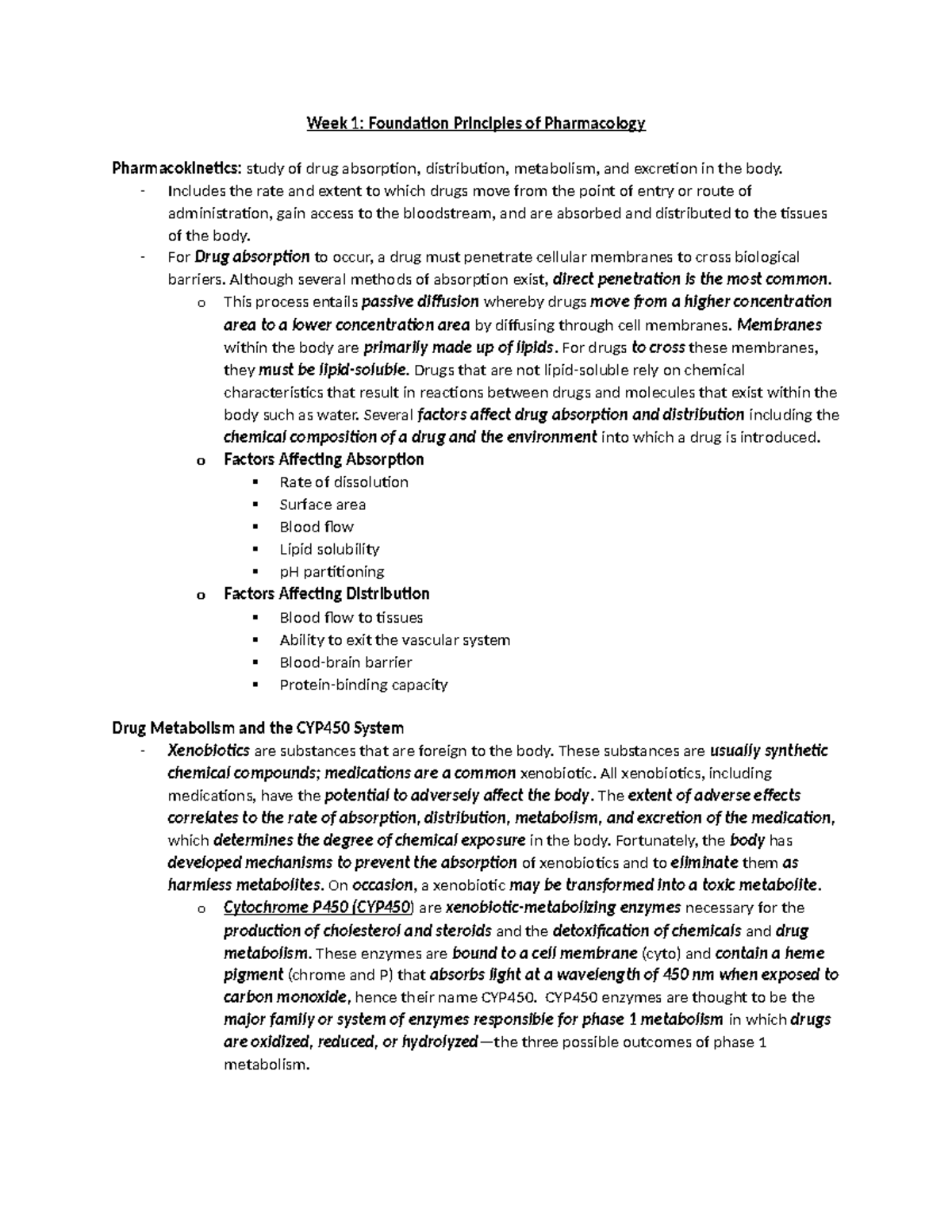 PHARM 101: Week 1 - Foundation Principles of Pharmacology Notes - Studocu