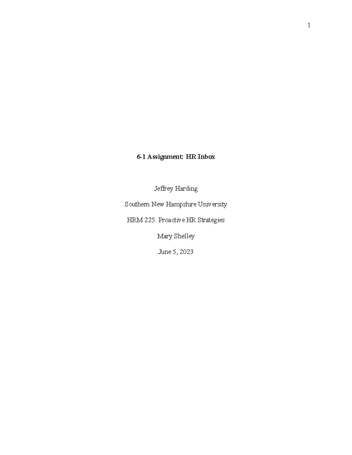 HRM 225 Assignment 6-1: HR Inbox Responses and Guidelines - Studocu