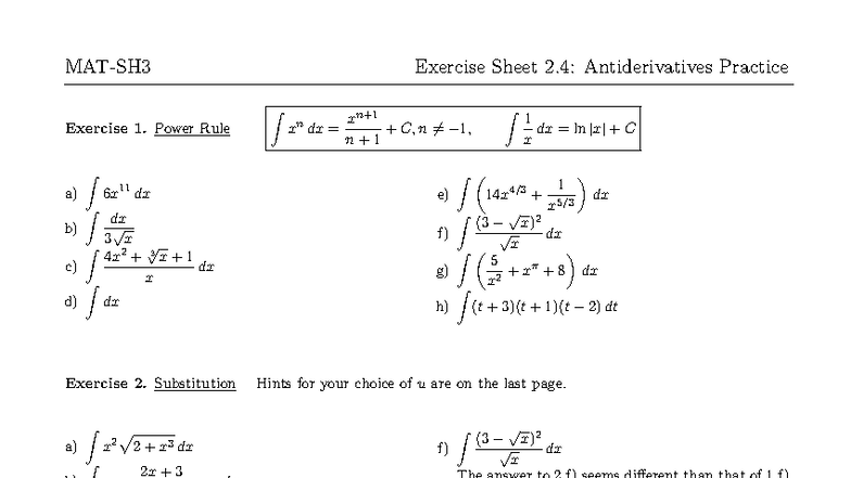 MAT-SH3 Antiderivatives Practice Exercise Sheet 2.4 - Studocu