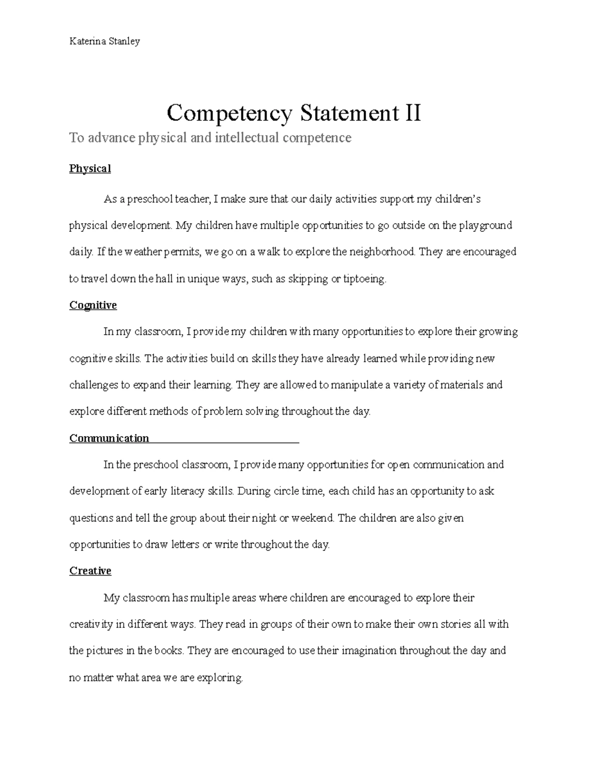 Competency Statement III - I encourage and acknowledge every child ...