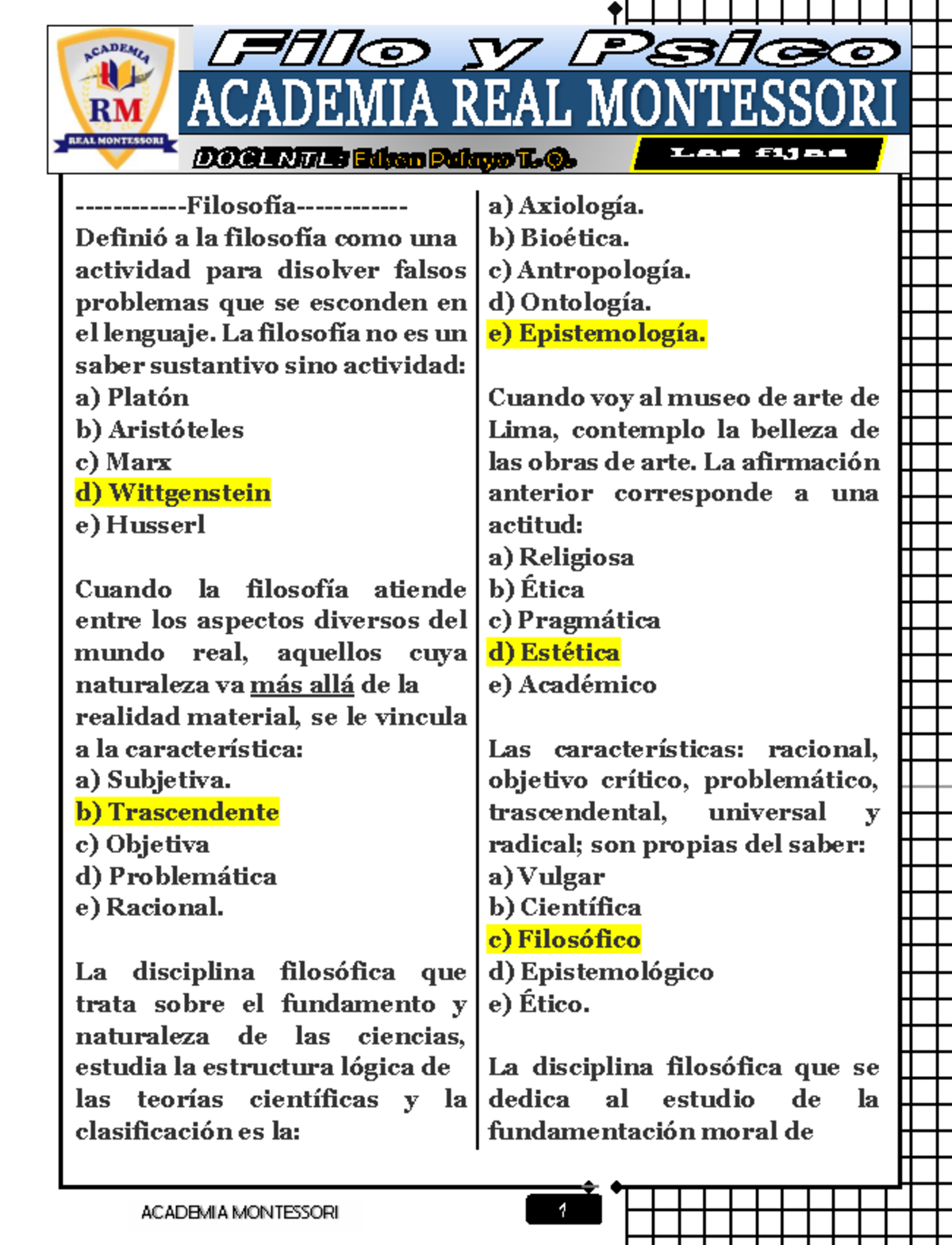 Academia Montessori: Filosofía y Lenguaje - TEMA: MISCELANEA - Studocu