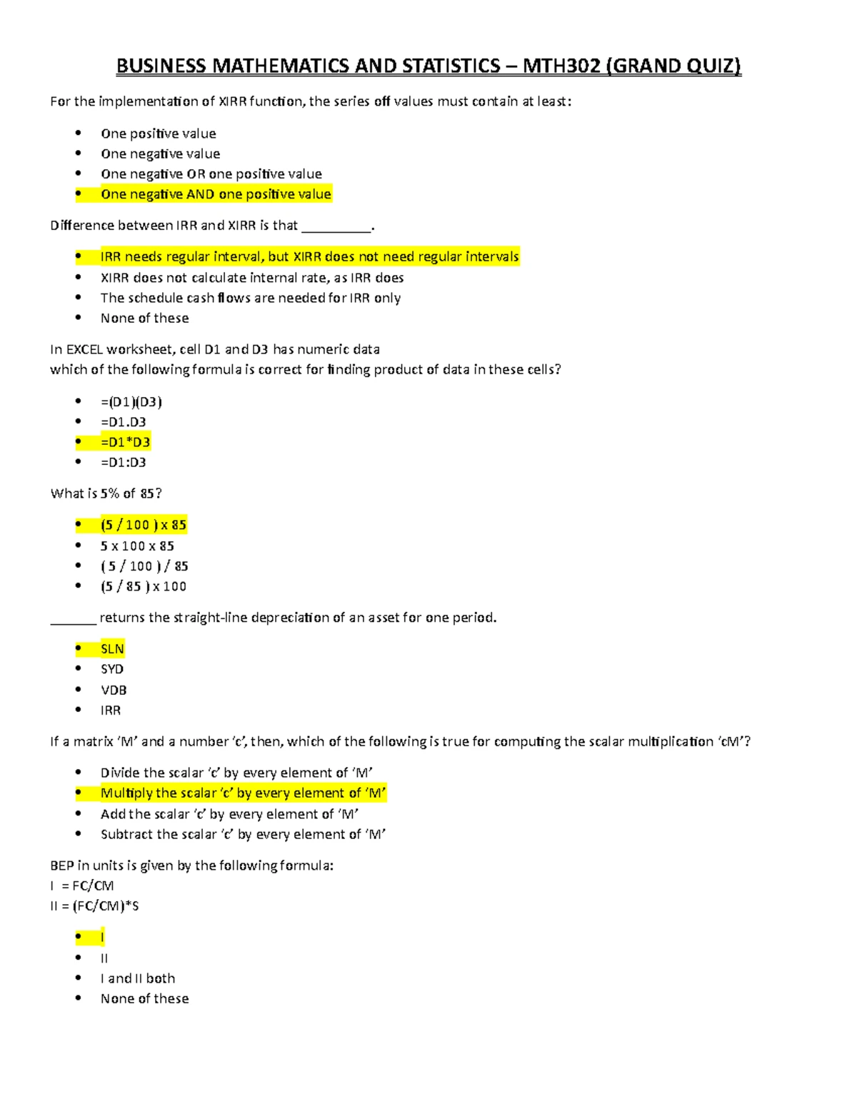 MTH302 Solved MCQs Alotof Solved MCQsof MTH 302inonef - Mth302 - Business Mathematics (Online ...