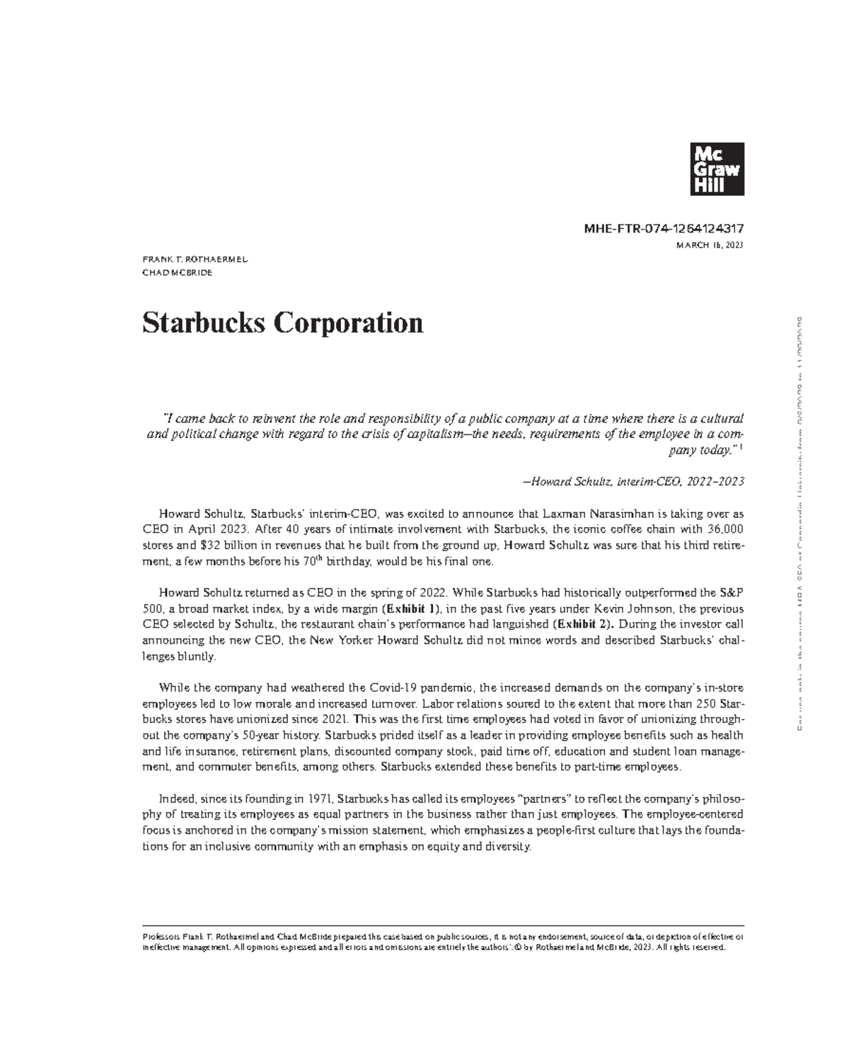 Starbucks Case Study (MBA 650) - Leadership & Challenges in 2023 - Studocu