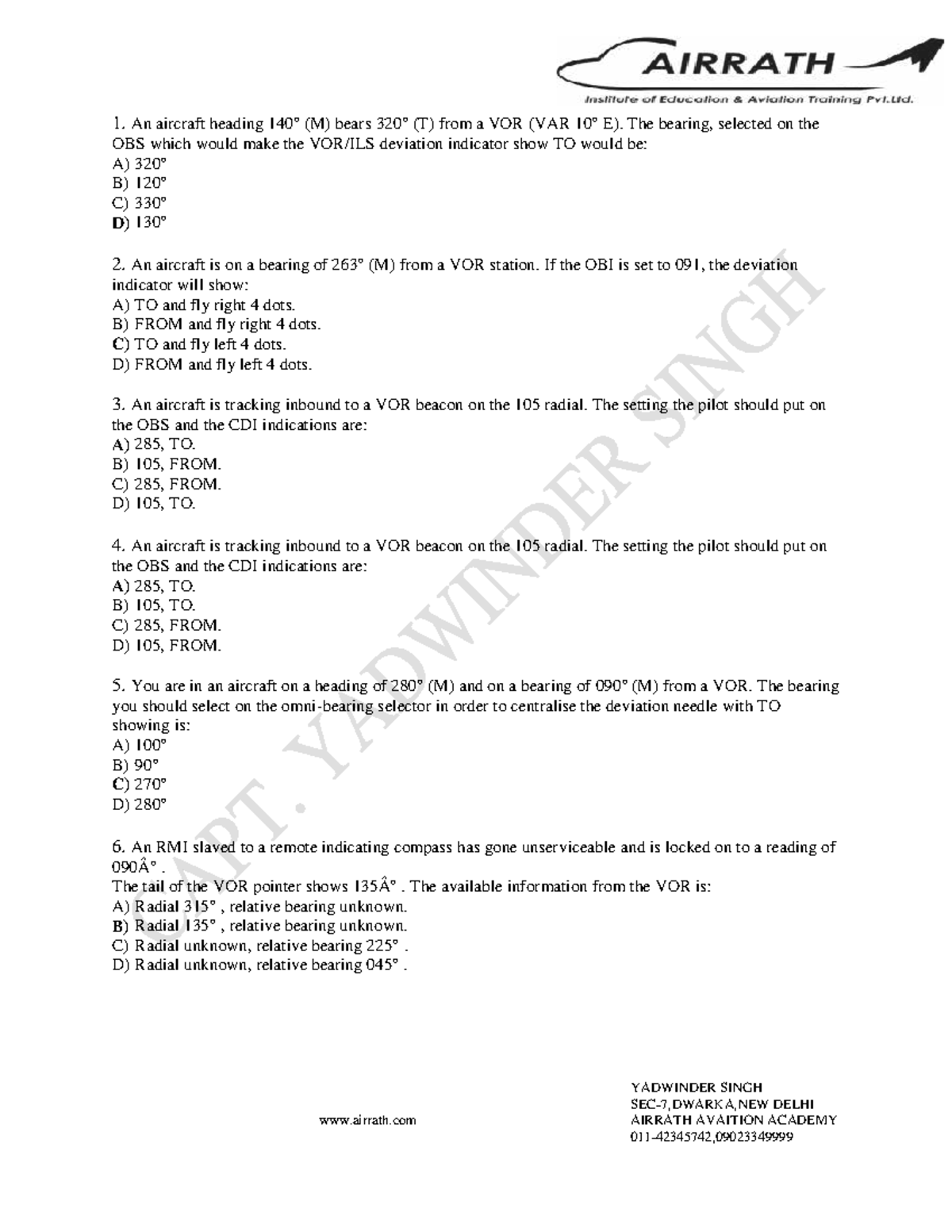 CDI Study Guide for VOR Navigation (Aviation Course) - Studocu