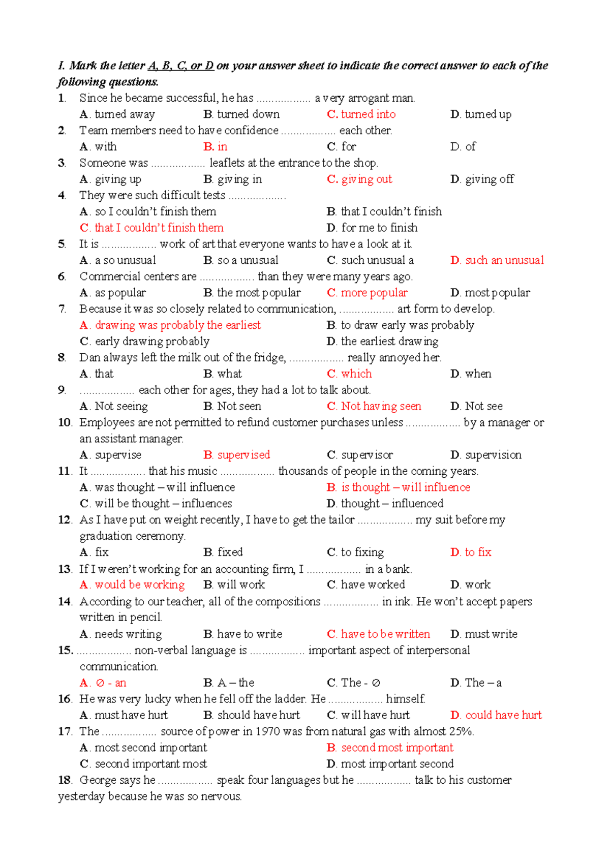 English Practice Quiz - Exercise and Grammar Questions for Students ...