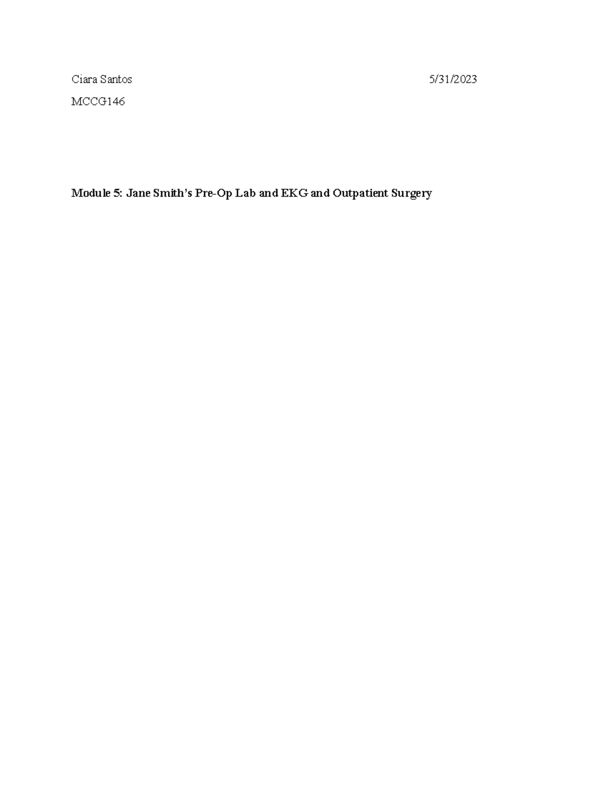 MCCG146 Week 5 Portfolio: Jane Smith’s Pre-Op Lab & EKG Analysis - Studocu