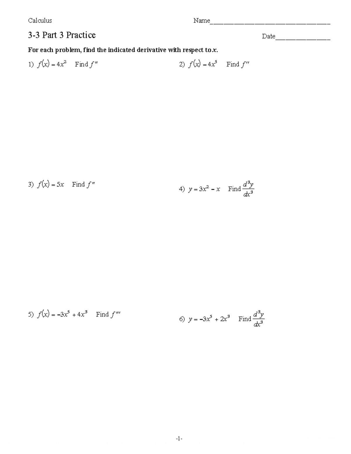 Calculus 3-3 Part 3 Practice: Derivatives with Respect to x - Studocu