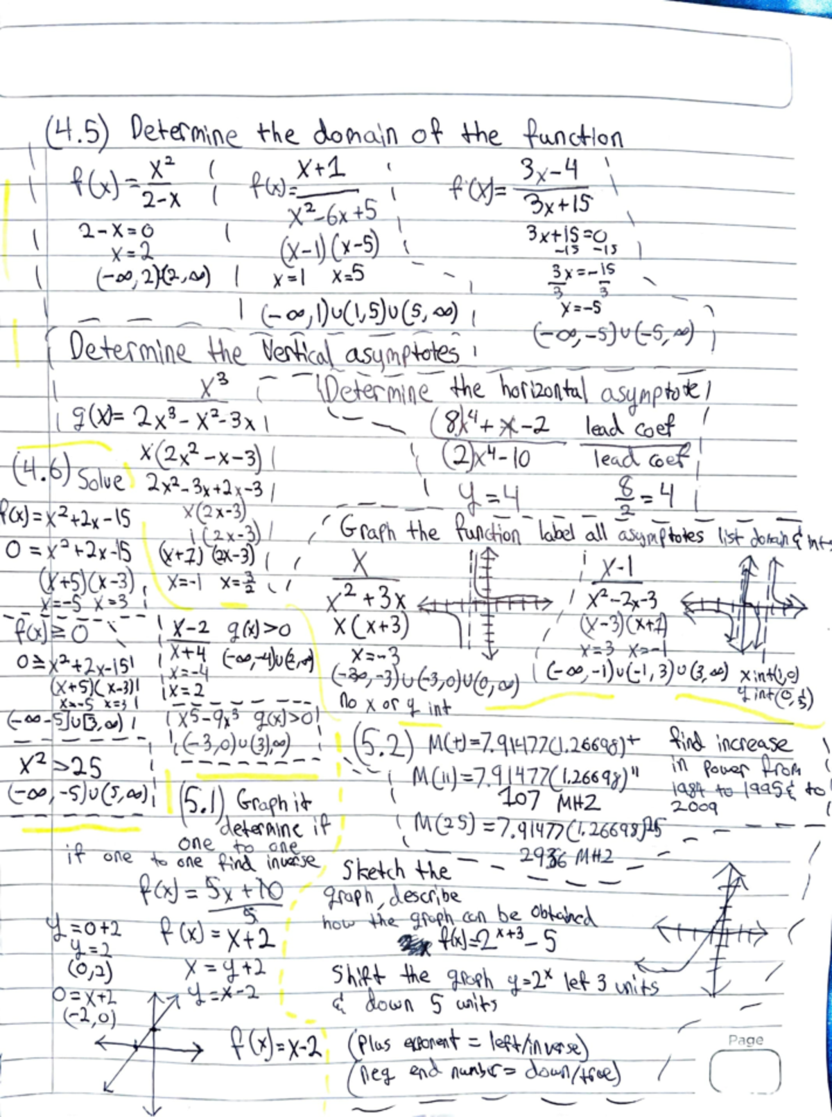 Calculus Exam 3 Notes: Domain, Asymptotes, and Graphing Techniques ...
