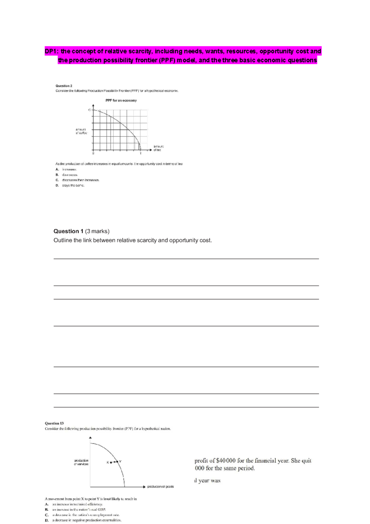 Economics unit 3 aos1 q's tute - DP1: the concept of relative scarcity ...