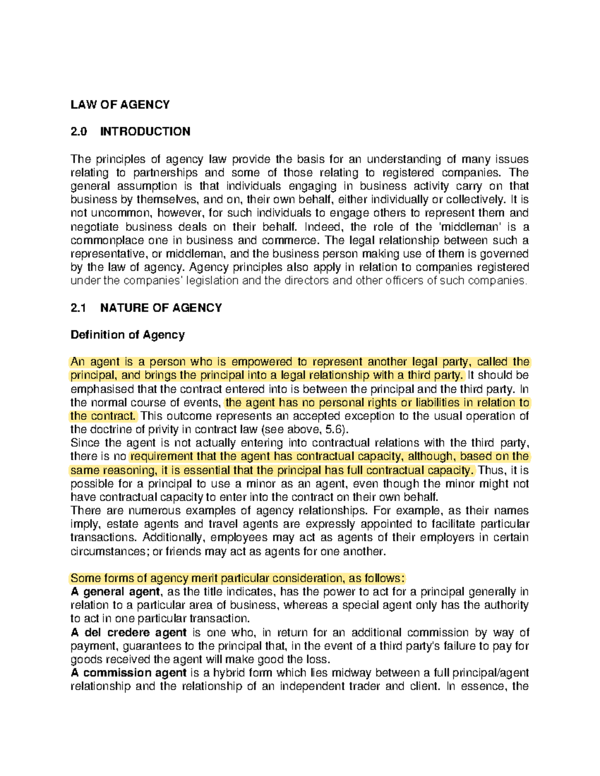 LAW OF AGENCY 2.0: Comprehensive Overview and Key Principles - Studocu