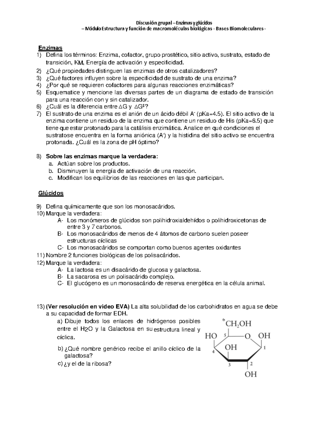 DG3. Enzimas y Glúcidos - Discusión Grupal en Biología Molecular - Studocu