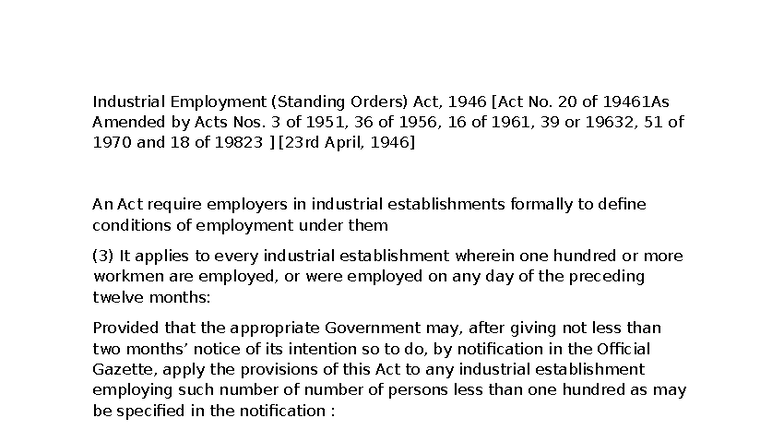 Labour Certification of Standing Orders: Industrial Employment Act 1946 ...