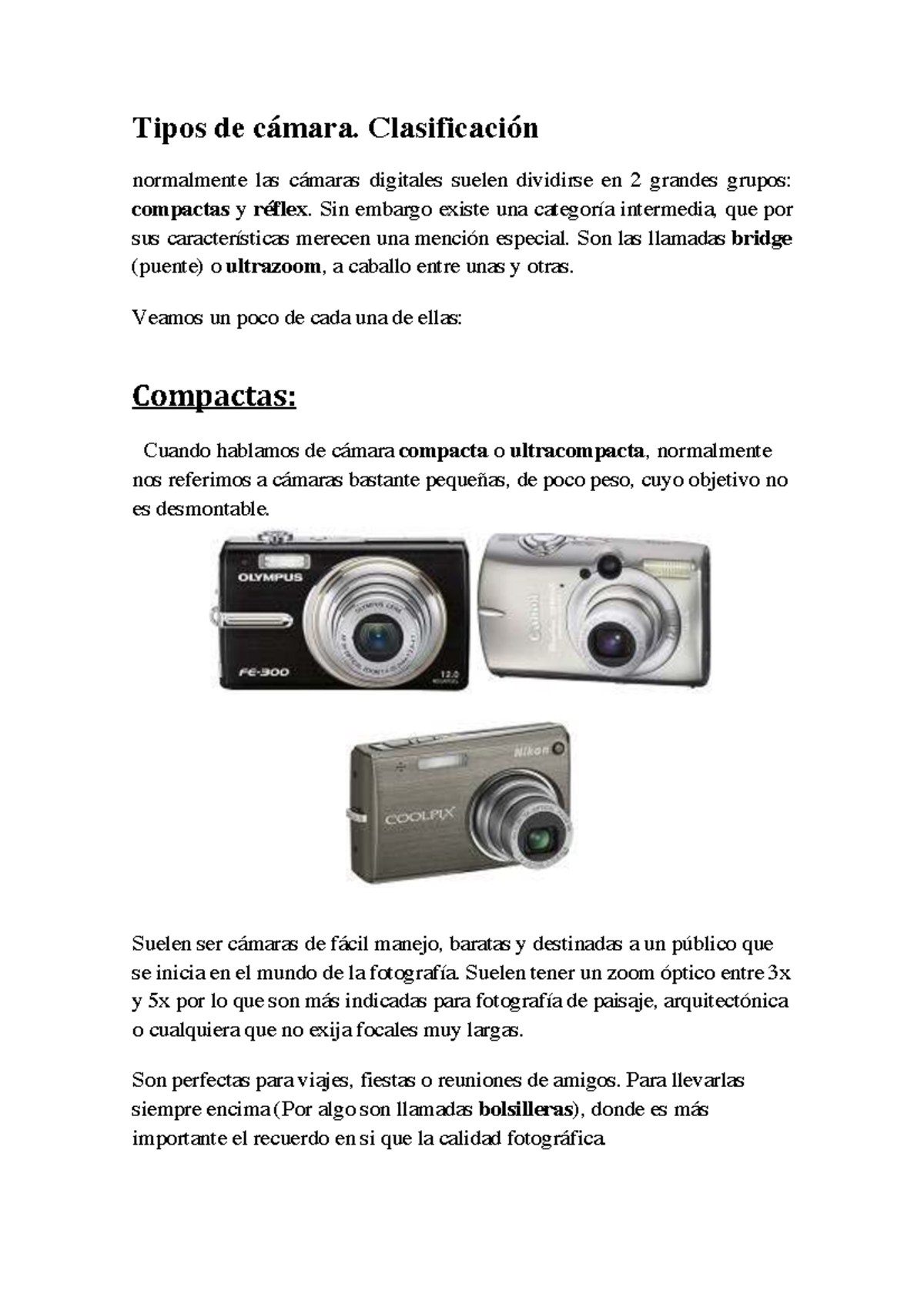 Clasificación de Cámaras Digitales: Compactas, Ultrazoom y Réflex - Studocu