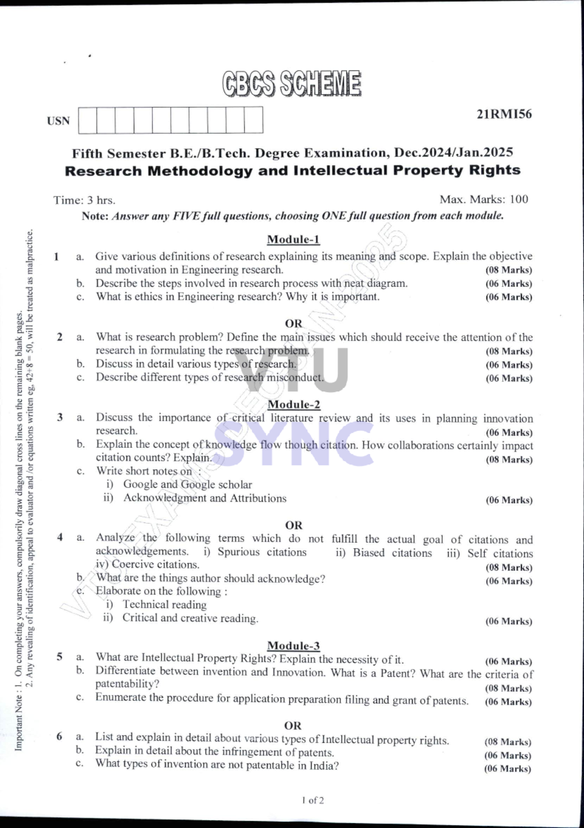 Research Methodology & IPR Exam Guide - 21RMI56 - Studocu