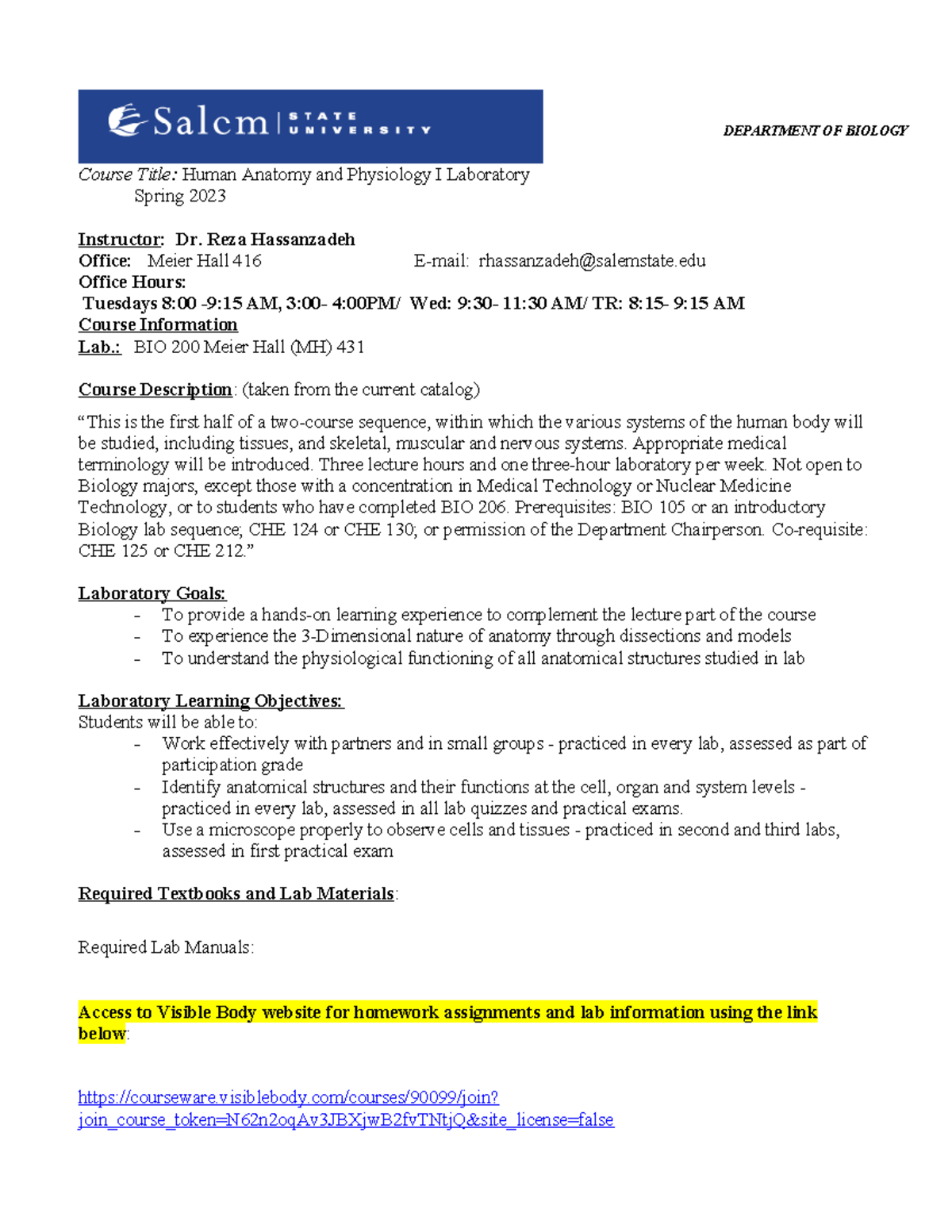 BIO 200 - Lab Notes for Anatomy & Physiology I - Spring 2023 - Studocu