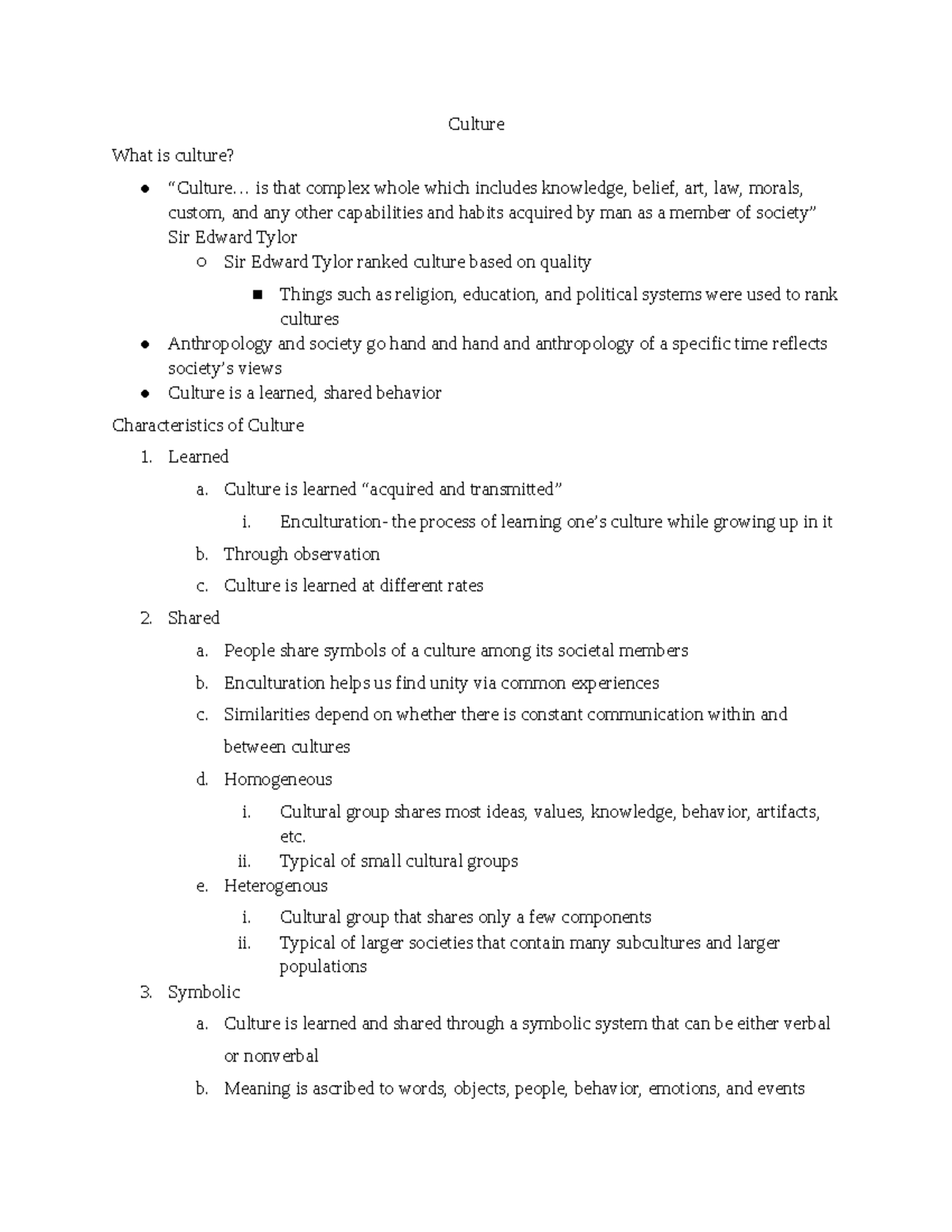 Culture Lecture Notes - Culture What is culture? is that complex whole ...