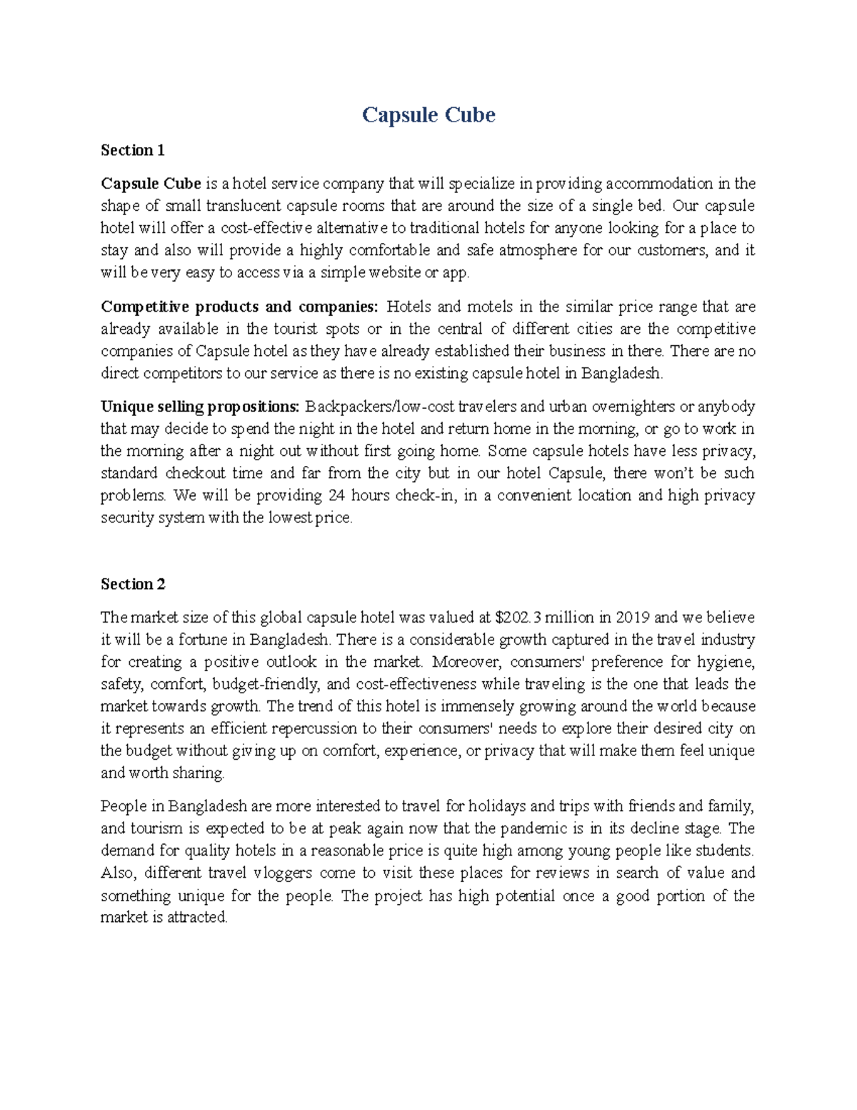 MGT368.6 Group 7 Opportunity Assessment Plan - Capsule Cube Section 1 ...