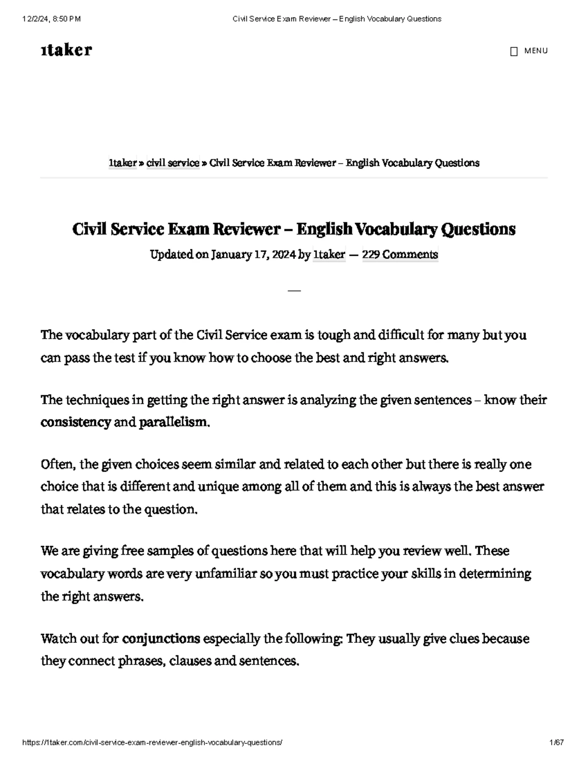 Civil Service Exam Reviewer CSE: Essential English Vocabulary Questions ...