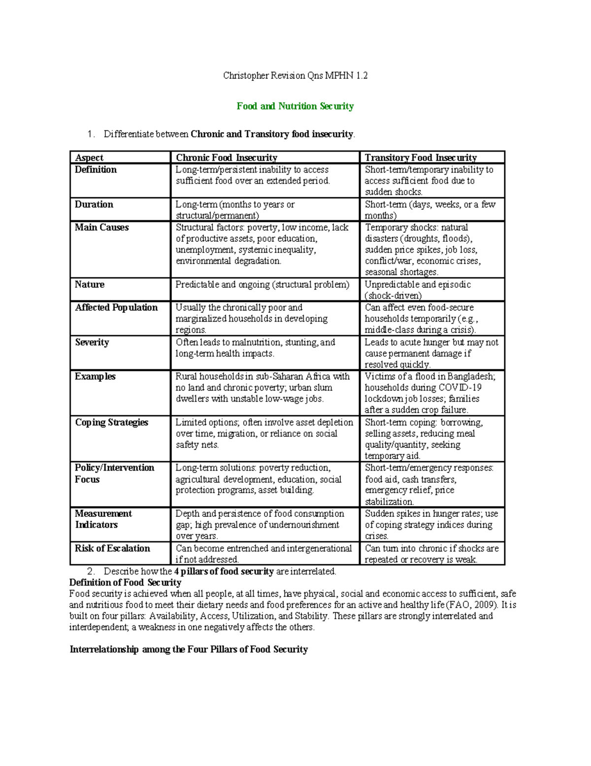 Food and Nutrition Security Practice Questions MPHN 1.2 - Studocu