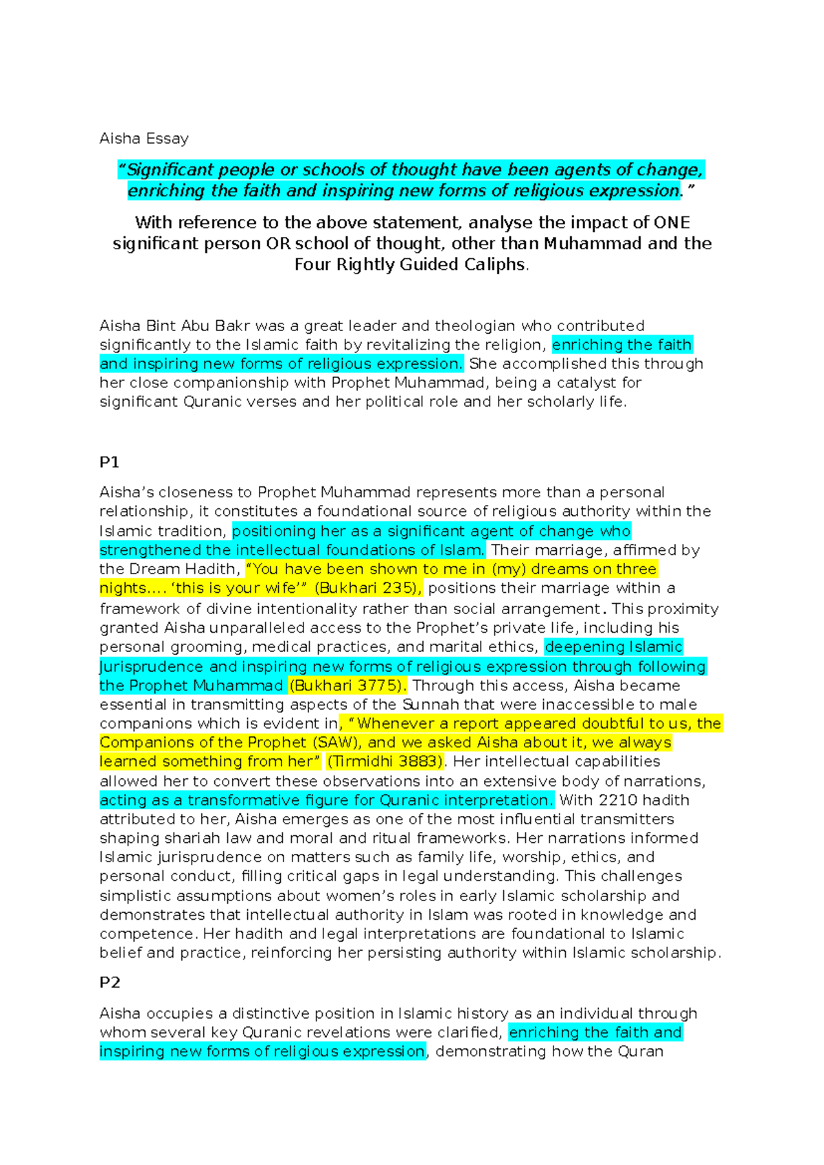 Aisha Bint Abu Bakr: A Pivotal Figure in Islamic Thought and Law Essay ...