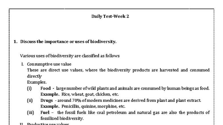GE3451 - ESS - Importance and Threats to Biodiversity Notes - Studocu