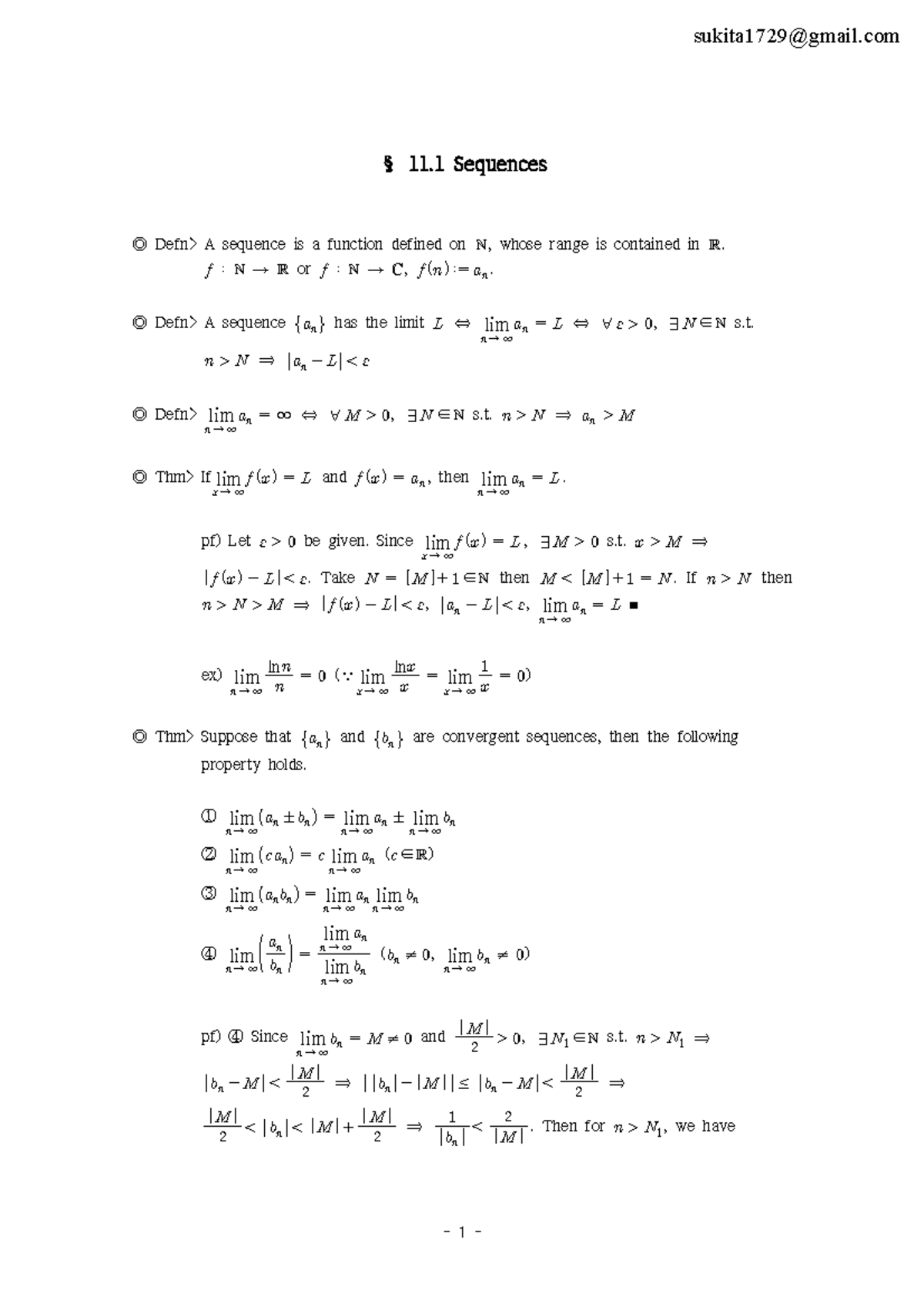 AP Calculus Chapter 11 - § 11 Sequences Defn> A sequence is a function ...