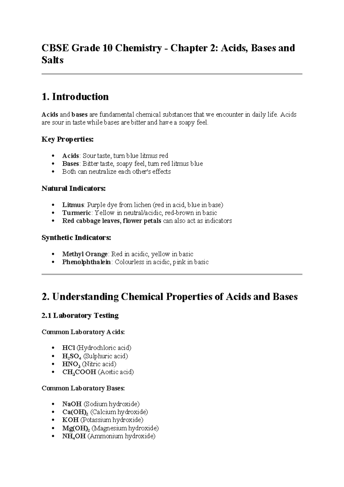 CBSE Grade 10 Chemistry Chapter 2: Acids, Bases, and Salts Overview ...