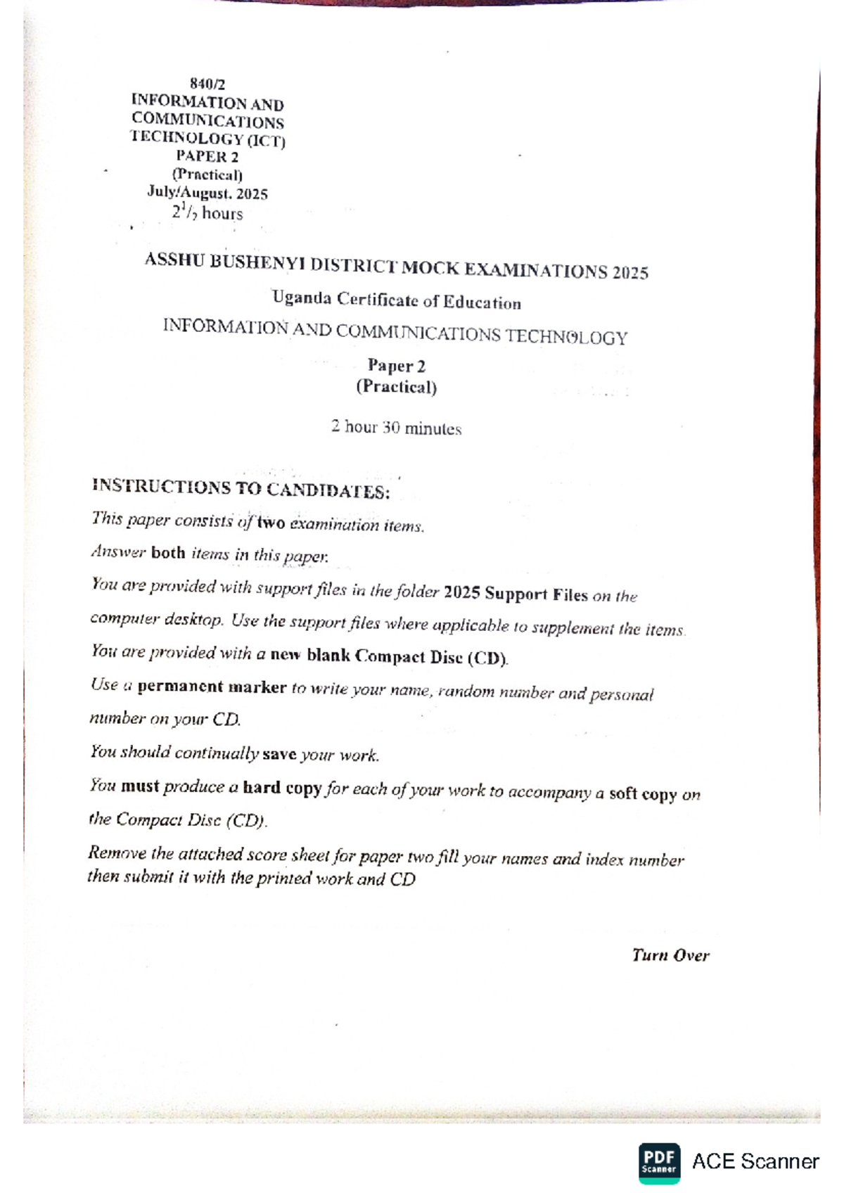 ICT Paper 2 (Practical) Mock Exam 2025 - Asshu Bushenyi District - Studocu