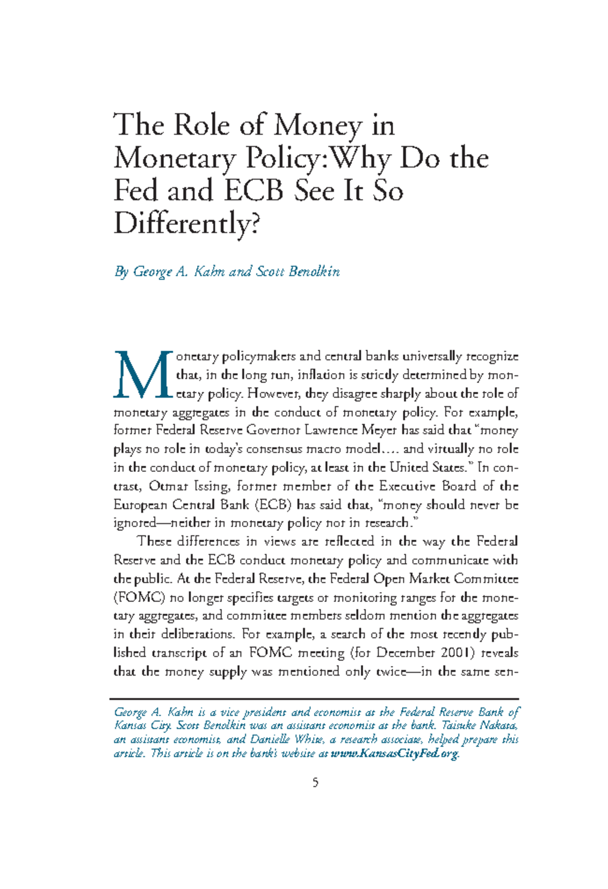 Monetary Policy Perspectives: Fed vs. ECB on Money's Role - Studocu