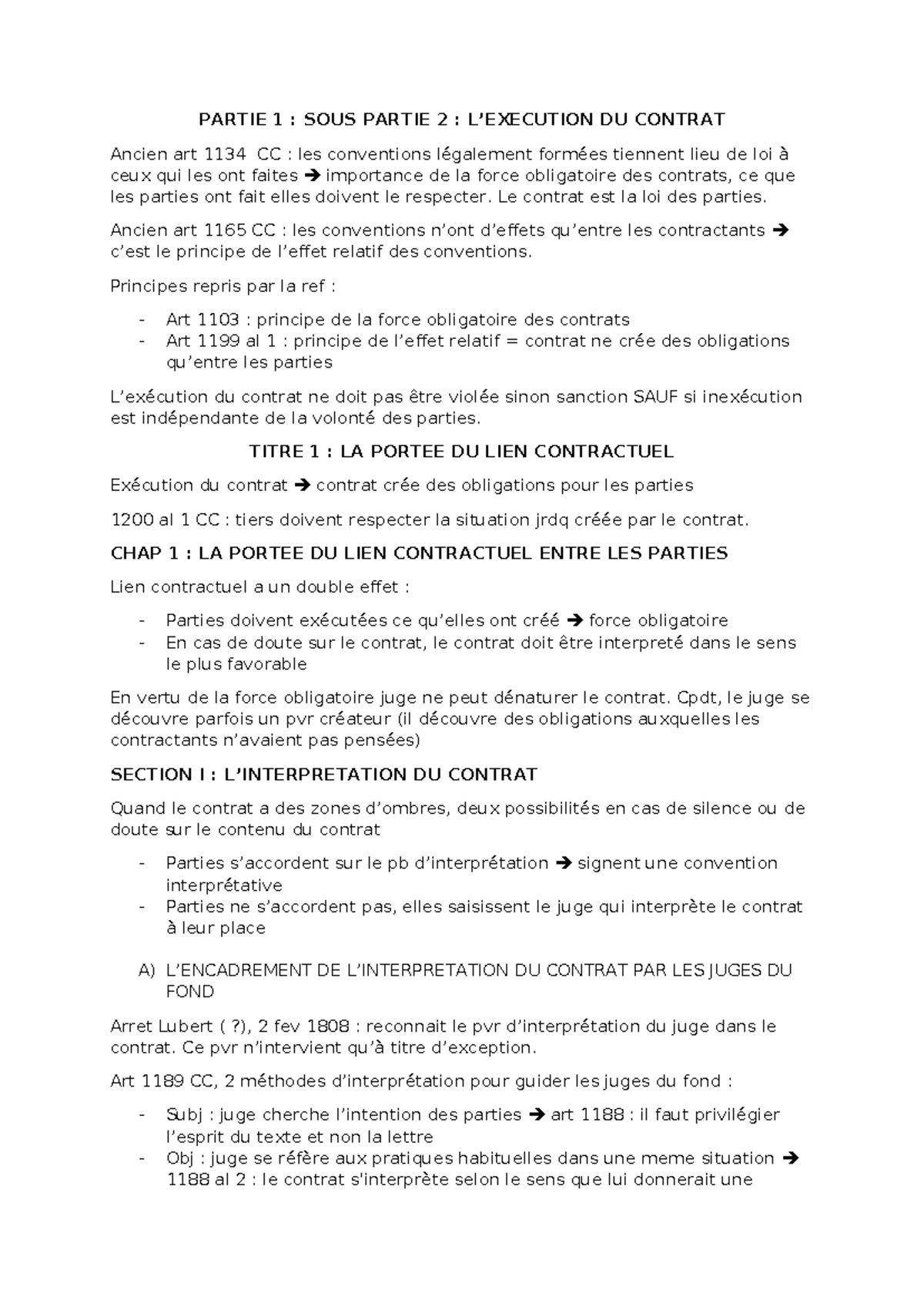 Partie 1 : Sous Partie 2 - Titre 1 : La Portée du Lien Contractuel ...