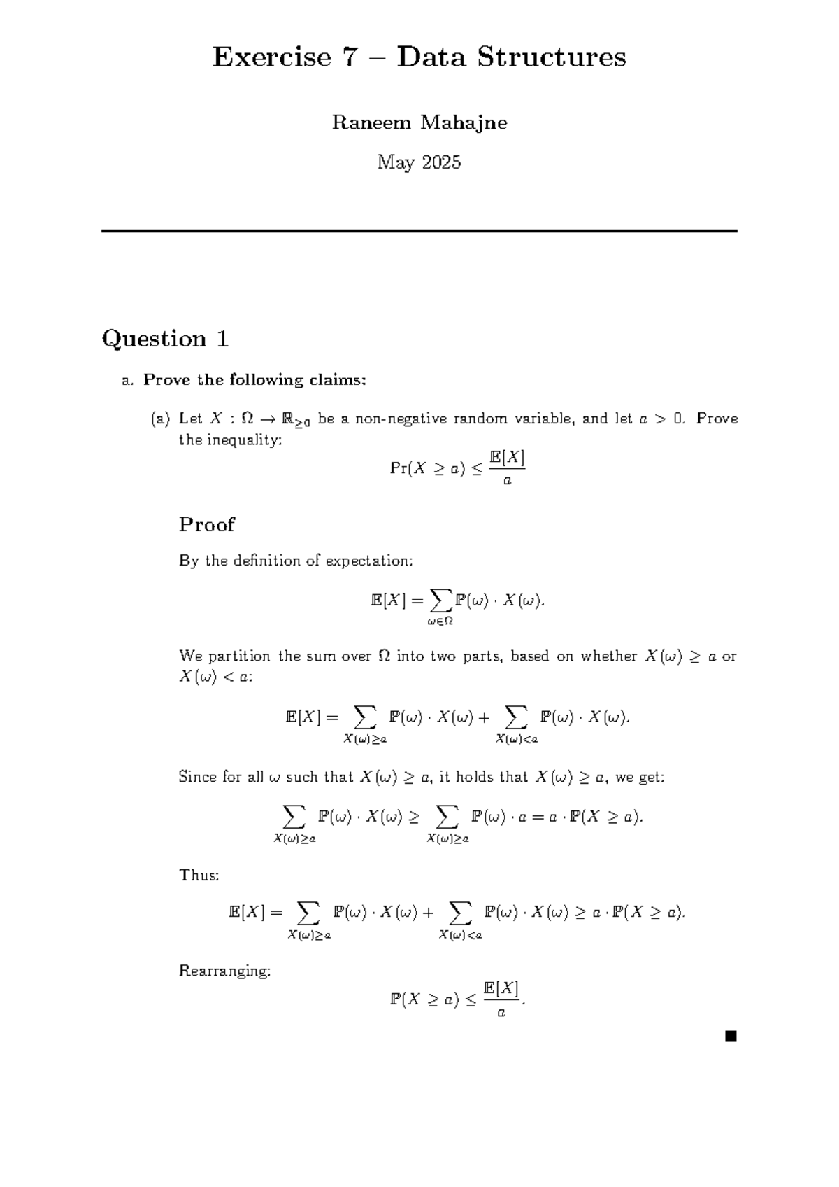 Ex7 Data Structures: Random Variables and Algorithm Analysis - Studocu