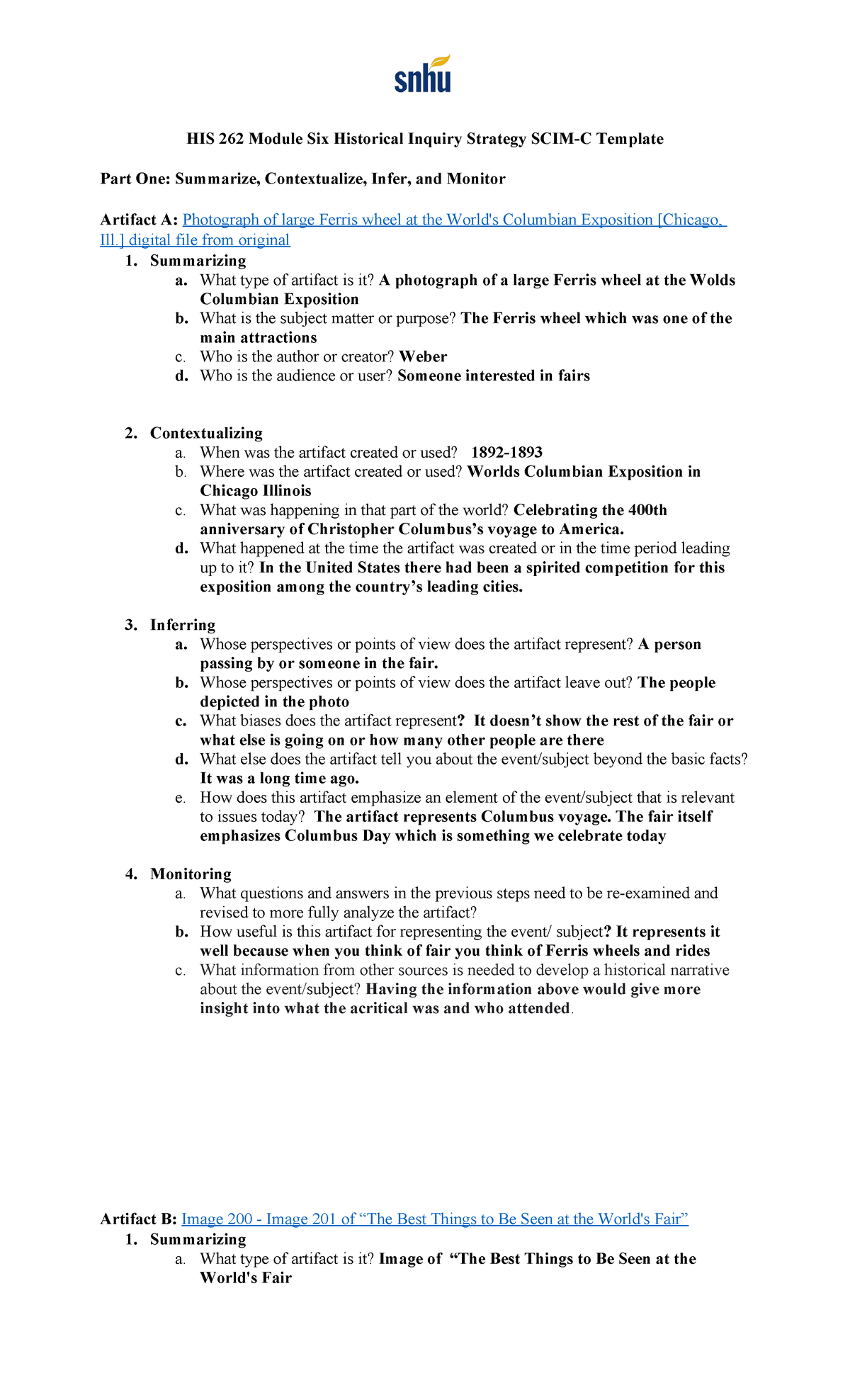 HIS 262 Module Six Historical Inquiry Strategy SCIM-C - ] digital file ...