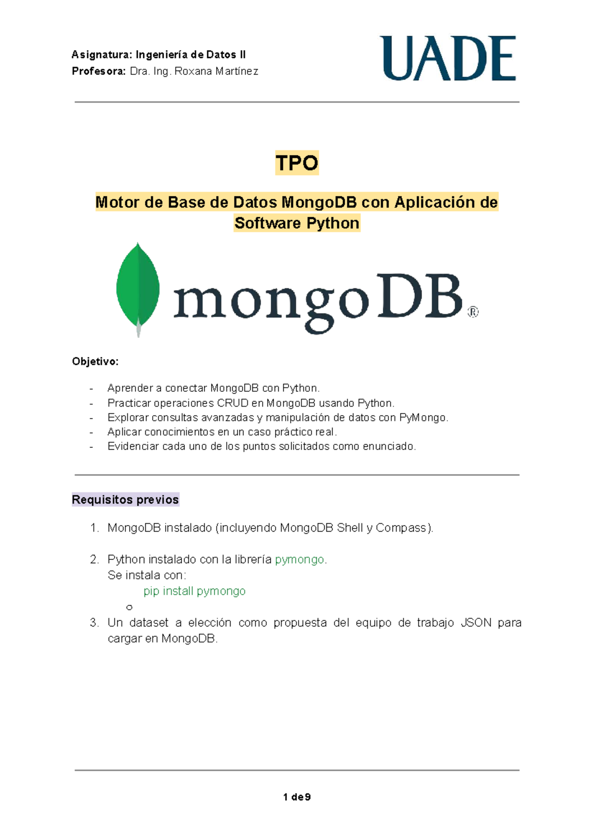 TPO Ingeniería de Datos II: Conexión MongoDB y Python (2026) - Studocu