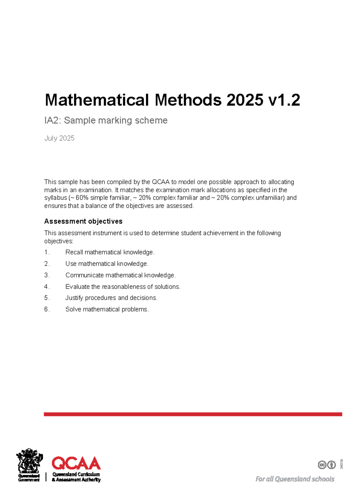 Mathematical Methods 250706 IA2: Marking Scheme July 2025 - Studocu