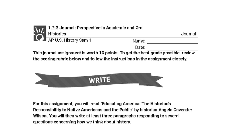 1.2.3 Journal: Analyzing Perspectives in Academic & Oral Histories AP U ...