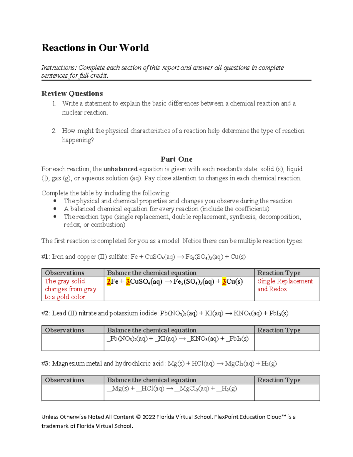 Reactions in our world report: Understanding chemical and nuclear ...
